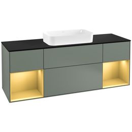 Villeroy & Boch Villeroy und Boch Finion Waschtischunterschrank F332HFGM 160x60,3cm, Abdeckplatte black matt, Regale Gold matt lacquer, Olive Matt Lacquer