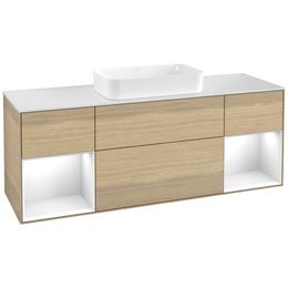 Villeroy & Boch Villeroy und Boch Finion Waschtischunterschrank G331GFPC 160cm, Abdeckplatte white matt, Emotion, Regale Glossy white lacquer, Oak Veneer