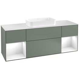 Villeroy & Boch Villeroy und Boch Finion Waschtischunterschrank G331GFGM 160cm, Abdeckplatte white matt, Emotion, Regale Glossy white lacquer, Olive Matt Lacquer