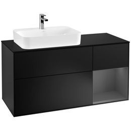 Villeroy & Boch Villeroy und Boch Finion Waschtischunterschrank G402GKPD 120cm, Abdeckplatte black matt, Emotion, Regal rechts Anthracite matt, Black matt lacquer