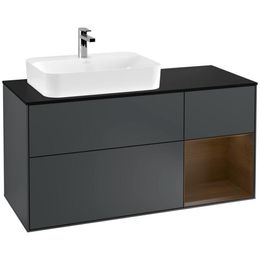 Villeroy & Boch Villeroy und Boch Finion Waschtischunterschrank G402GNHG 120cm, Abdeckplatte black matt, Emotion, Regal rechts Walnut veneer, Midnight Blue Matt Lacquer
