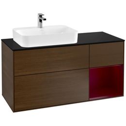 Villeroy & Boch Villeroy und Boch Finion Waschtischunterschrank G402HBGN 120cm, Abdeckplatte black matt, Emotion, Regal rechts Peony, Walnut veneer