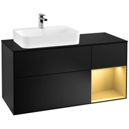 Villeroy & Boch Villeroy und Boch Finion Waschtischunterschrank G402HFPD 120cm, Abdeckplatte black matt, Emotion, Regal rechts Gold matt, Black matt lacquer
