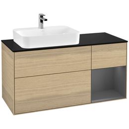 Villeroy & Boch Villeroy und Boch Finion Waschtischunterschrank G402GKPC 120cm, Abdeckplatte black matt, Emotion, Regal rechts Anthracite matt, Oak Veneer