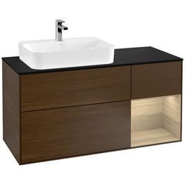 Villeroy & Boch Villeroy und Boch Finion Waschtischunterschrank F402PCGN 120cm, Abdeckplatte black matt, Regal rechts Oak Veneer, Walnut veneer