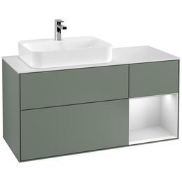 Villeroy & Boch Villeroy und Boch Finion Waschtischunterschrank G401MTGM 120cm, Abdeckplatte white matt, Emotion, Regal rechts White matt lacquer, Olive Matt Lacquer