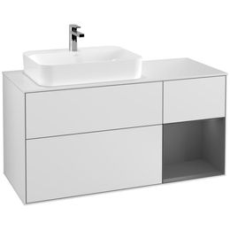 Villeroy & Boch Villeroy und Boch Finion Waschtischunterschrank G401GKMT 120cm, Abdeckplatte white matt, Emotion, Regal rechts Anthracite matt, White matt lacquer