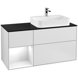 Villeroy & Boch Villeroy und Boch Finion Waschtischunterschrank G392GFMT 120cm, Abdeckplatte black matt, Emotion, Regal links Glossy white lacquer, White matt lacquer
