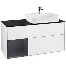 Villeroy & Boch Villeroy und Boch Finion Waschtischunterschrank G392HGGF 120cm, Abdeckplatte black matt, Emotion, Regal links Midnight Blue Matt Lacquer, Glossy white lacquer