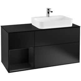 Villeroy & Boch Villeroy und Boch Finion Waschtischunterschrank G392PDPD 120cm, Abdeckplatte black matt, Emotion, Regal links Black matt lacquer, Black matt lacquer
