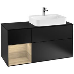 Villeroy & Boch Villeroy und Boch Finion Waschtischunterschrank G392PCPD 120cm, Abdeckplatte black matt, Emotion, Regal links Oak Veneer, Black matt lacquer