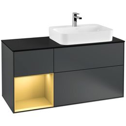 Villeroy & Boch Villeroy und Boch Finion Waschtischunterschrank G392HFHG 120cm, Abdeckplatte black matt, Emotion, Regal links Gold matt, Midnight Blue Matt Lacquer