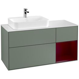 Villeroy & Boch Villeroy und Boch Finion Waschtischunterschrank F401HBGM 120cm, Abdeckplatte white matt, Regal rechts Peony, Olive Matt Lacquer