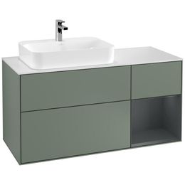 Villeroy & Boch Villeroy und Boch Finion Waschtischunterschrank F401HGGM 120cm, Abdeckplatte white matt, Regal rechts Midnight Blue Matt Lacquer, Olive Matt Lacquer