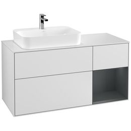 Villeroy & Boch Villeroy und Boch Finion Waschtischunterschrank F401HGMT 120cm, Abdeckplatte white matt, Regal rechts Midnight Blue Matt Lacquer, White matt lacquer