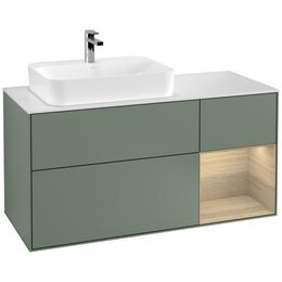 Villeroy & Boch Villeroy und Boch Finion Waschtischunterschrank F401PCGM 120cm, Abdeckplatte white matt, Regal rechts Oak Veneer, Olive Matt Lacquer