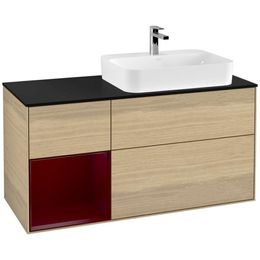 Villeroy & Boch Villeroy und Boch Finion Waschtischunterschrank F392HBPC 120cm, Abdeckplatte black matt, Regal links Peony, Oak Veneer