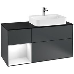 Villeroy & Boch Villeroy und Boch Finion Waschtischunterschrank F392GFHG 120cm, Abdeckplatte black matt, Regal links Glossy white lacquer, Midnight Blue Matt Lacquer