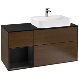 Villeroy & Boch Villeroy und Boch Finion Waschtischunterschrank F392PDGN 120cm, Abdeckplatte black matt, Regal links Black matt lacquer, Walnut veneer