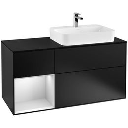 Villeroy & Boch Villeroy und Boch Finion Waschtischunterschrank F392MTPD 120cm, Abdeckplatte black matt, Regal links White matt lacquer, Black matt lacquer