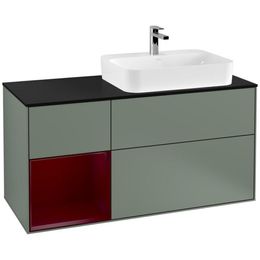 Villeroy & Boch Villeroy und Boch Finion Waschtischunterschrank F392HBGM 120cm, Abdeckplatte black matt, Regal links Peony, Olive Matt Lacquer