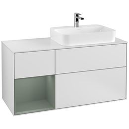Villeroy & Boch Villeroy und Boch Finion Waschtischunterschrank G391GMMT 120cm, Abdeckplatte white matt, Emotion, Regal links Olive Matt Lacquer, White matt lacquer