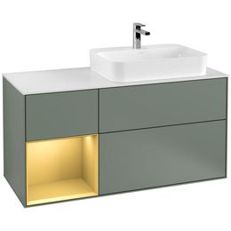 Villeroy & Boch Villeroy und Boch Finion Waschtischunterschrank G391HFGM 120cm, Abdeckplatte white matt, Emotion, Regal links Gold matt, Olive Matt Lacquer