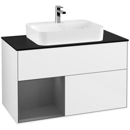 Villeroy & Boch Villeroy und Boch Finion Waschtischunterschrank G362GKGF 100cm, Abdeckplatte black matt, Emotion, Regal links Anthracite matt, Glossy white lacquer