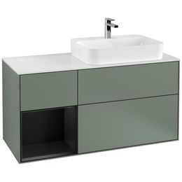 Villeroy & Boch Villeroy und Boch Finion Waschtischunterschrank G391PDGM 120cm, Abdeckplatte white matt, Emotion, Regal links Black matt lacquer, Olive Matt Lacquer