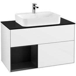 Villeroy & Boch Villeroy und Boch Finion Waschtischunterschrank G362PDGF 100cm, Abdeckplatte black matt, Emotion, Regal links Black matt lacquer, Glossy white lacquer
