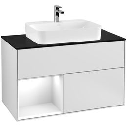 Villeroy & Boch Villeroy und Boch Finion Waschtischunterschrank G362GFMT 100cm, Abdeckplatte black matt, Emotion, Regal links Glossy white lacquer, White matt lacquer