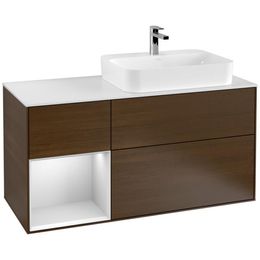 Villeroy & Boch Villeroy und Boch Finion Waschtischunterschrank F391MTGN 120cm, Abdeckplatte white matt, Regal links White matt lacquer, Walnut veneer
