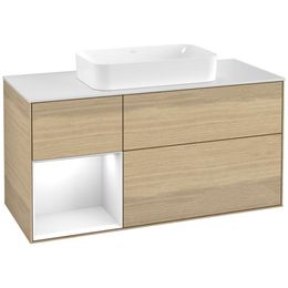 Villeroy & Boch Villeroy und Boch Finion Waschtischunterschrank G291GFPC 120cm, Abdeckplatte white matt, Emotion, Regal links Glossy white lacquer, Oak Veneer