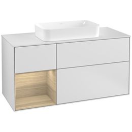Villeroy & Boch Villeroy und Boch Finion Waschtischunterschrank G291PCMT 120cm, Abdeckplatte white matt, Emotion, Regal links Oak Veneer, White matt lacquer
