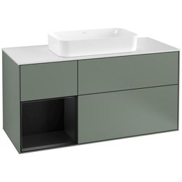 Villeroy & Boch Villeroy und Boch Finion Waschtischunterschrank G291PDGM 120cm, Abdeckplatte white matt, Emotion, Regal links Black matt lacquer, Olive Matt Lacquer