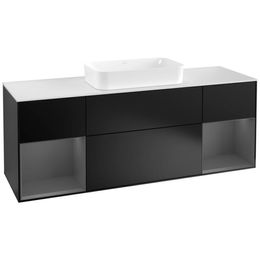Villeroy & Boch Villeroy und Boch Finion Waschtischunterschrank F331GKPD 160x60,3cm, Abdeckplatte white matt, Regale Anthracite matt lacquer, Black matt lacquer