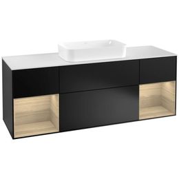 Villeroy & Boch Villeroy und Boch Finion Waschtischunterschrank F331PCPD 160x60,3cm, Abdeckplatte white matt, Regale Oak Veneer, Black matt lacquer