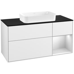 Villeroy & Boch Villeroy und Boch Finion Waschtischunterschrank G302MTGF 120cm, Abdeckplatte black matt, Emotion, Regal rechts White matt lacquer, Glossy white lacquer