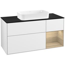 Villeroy & Boch Villeroy und Boch Finion Waschtischunterschrank G302PCGF 120cm, Abdeckplatte black matt, Emotion, Regal rechts Oak Veneer, Glossy white lacquer