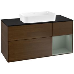 Villeroy & Boch Villeroy und Boch Finion Waschtischunterschrank G302GMGN 120cm, Abdeckplatte black matt, Emotion, Regal rechts Olive Matt Lacquer, Walnut veneer