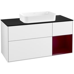 Villeroy & Boch Villeroy und Boch Finion Waschtischunterschrank F302HBGF 120cm, Abdeckplatte black matt, Regal rechts Peony, Glossy white lacquer