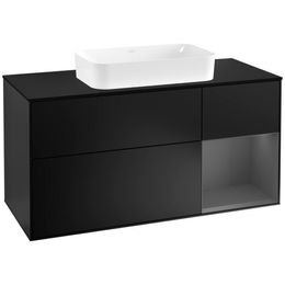 Villeroy & Boch Villeroy und Boch Finion Waschtischunterschrank F302GKPD 120cm, Abdeckplatte black matt, Regal rechts Anthracite matt, Black matt lacquer