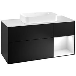 Villeroy & Boch Villeroy und Boch Finion Waschtischunterschrank G301GFPD 120cm, Abdeckplatte white matt, Emotion, Regal rechts Glossy white lacquer, Black matt lacquer
