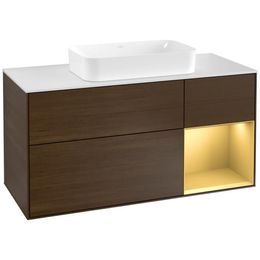 Villeroy & Boch Villeroy und Boch Finion Waschtischunterschrank G301HFGN 120cm, Abdeckplatte white matt, Emotion, Regal rechts Gold matt, Walnut veneer
