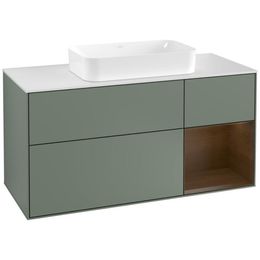 Villeroy & Boch Villeroy und Boch Finion Waschtischunterschrank G301GNGM 120cm, Abdeckplatte white matt, Emotion, Regal rechts Walnut veneer, Olive Matt Lacquer