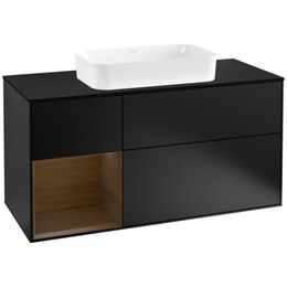 Villeroy & Boch Villeroy und Boch Finion Waschtischunterschrank G292GNPD 120cm, Abdeckplatte black matt, Emotion, Regal links Walnut veneer, Black matt lacquer