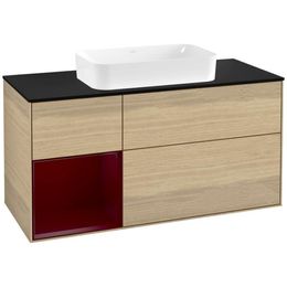 Villeroy & Boch Villeroy und Boch Finion Waschtischunterschrank G292HBPC 120cm, Abdeckplatte black matt, Emotion, Regal links Peony, Oak Veneer