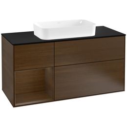 Villeroy & Boch Villeroy und Boch Finion Waschtischunterschrank G292GNGN 120cm, Abdeckplatte black matt, Emotion, Regal links Walnut veneer, Walnut veneer