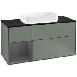 Villeroy & Boch Villeroy und Boch Finion Waschtischunterschrank G292GKGM 120cm, Abdeckplatte black matt, Emotion, Regal links Anthracite matt, Olive Matt Lacquer