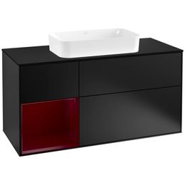 Villeroy & Boch Villeroy und Boch Finion Waschtischunterschrank G292HBPD 120cm, Abdeckplatte black matt, Emotion, Regal links Peony, Black matt lacquer